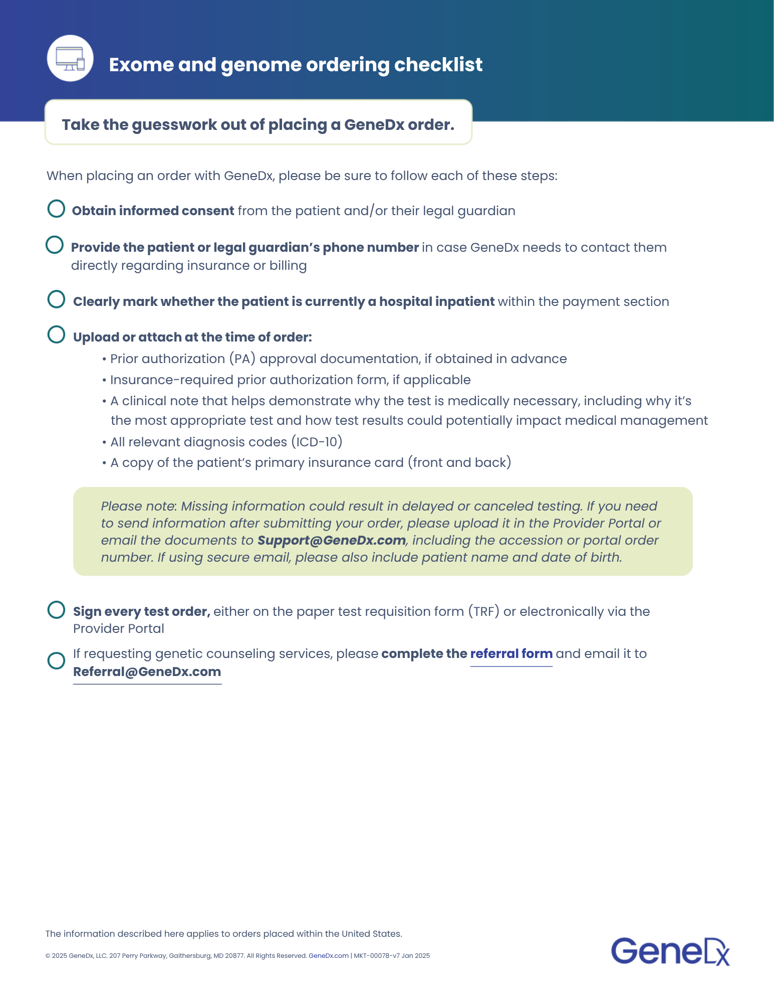 Ordering GeneDx genetic testing - GeneDx®